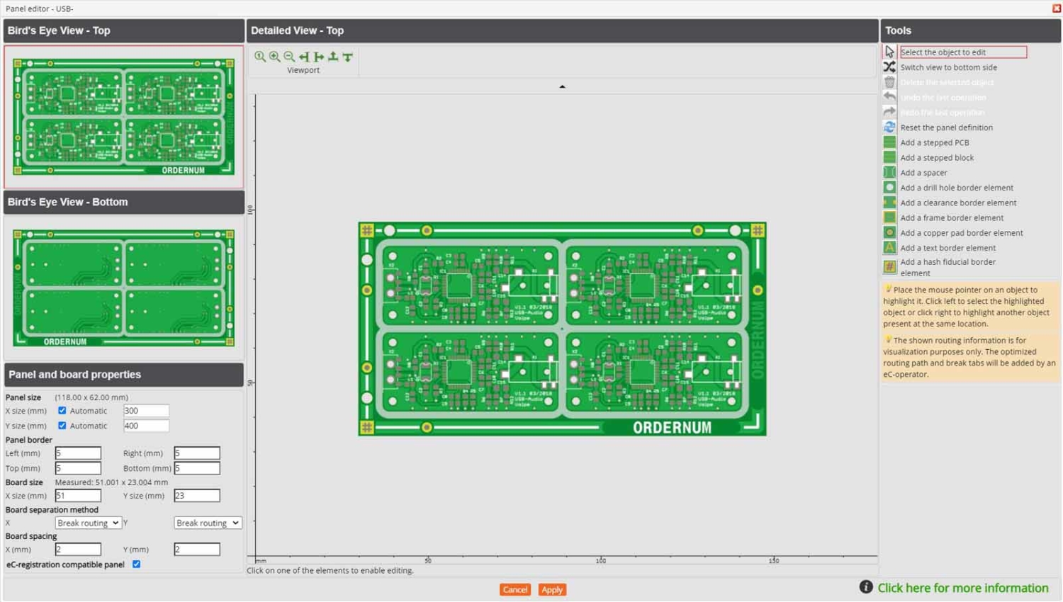 Panel szerkesztő - Eurocircuits